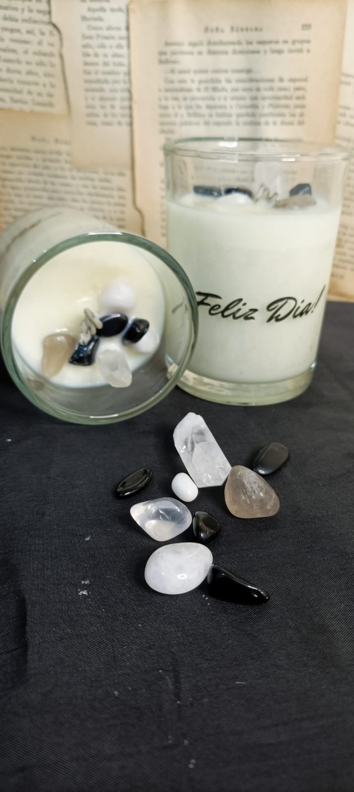 LUCERNA MX-VELA DE CERA DE SOYA CON OBSIDIANA, CUARZO AHUMADO Y CUARZO ...